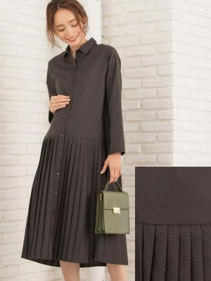 グレンチェック裾プリーツシャツワンピース マタニティ・授乳服 グレンチェック裾プリーツシャツワンピース マタニティ・授乳服